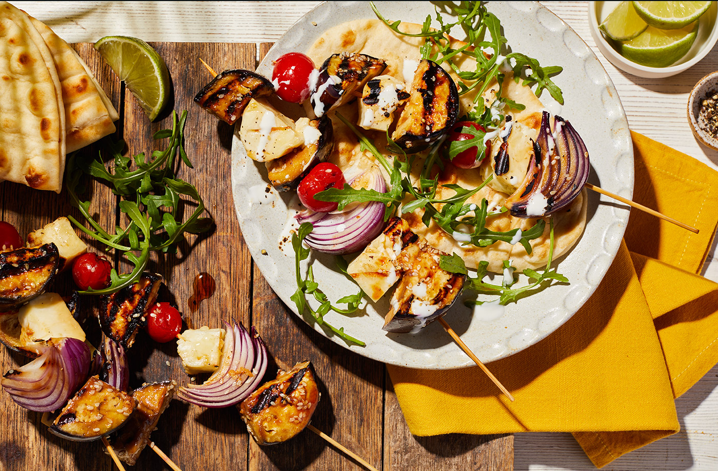 Miso Aubergine And Halloumi Kebabs Recipe | Tesco Real Food