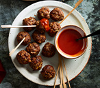 Beef meatball skewers with buffalo dipping sauce | Tesco Real Food