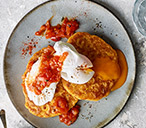 Sweetcorn pancakes with poached eggs and salsa | Tesco Real Food