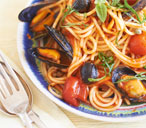 Spaghetti with mussels, capers, olives and cherry tomatoes | Tesco Real ...